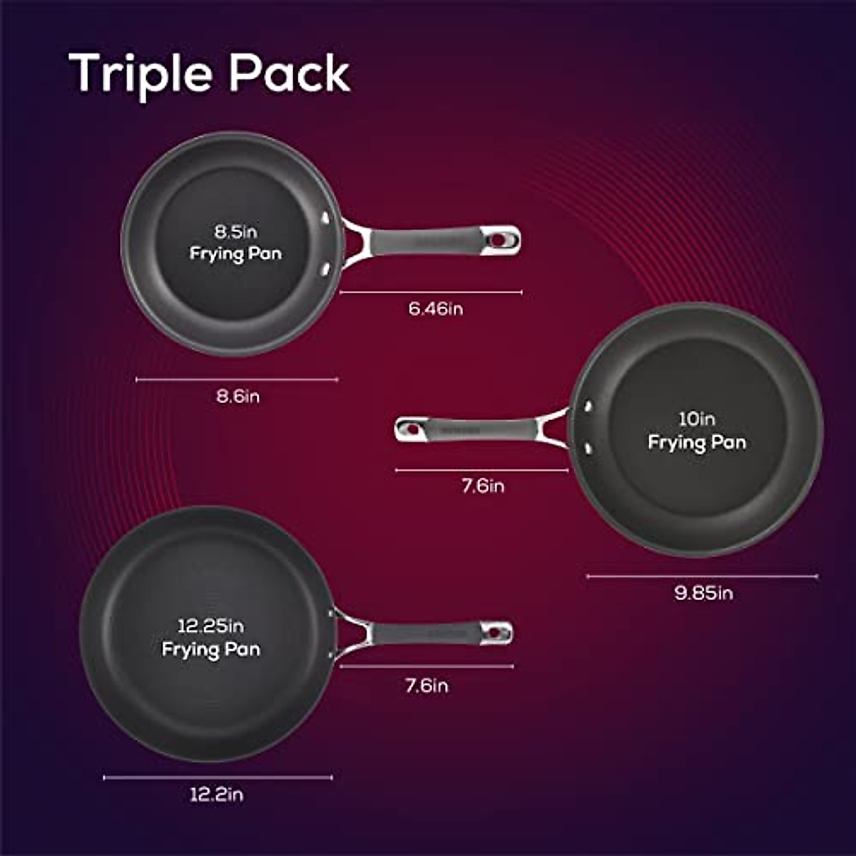 Circulon Radiance Hard Anodized Nonstick Frying / Fry Pan Set / Skillet Set - 8.5 Inch, 10 Inch, and 12.25 Inch , Gray