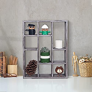 bluegift Shadow Box Display Shelf 9-Slot Rustic Wood Wall Mountable & Freestanding Shelf for Table or Desk, Torched Brown