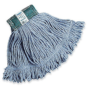 Rubbermaid Commercial Products Super Stitch Blend Mop Head Replacement, 5-Inch Headband, Medium, Blue, Heavy Duty Industrial Wet Mop For Floor Cleaning Office/School/Stadium/Lobby/Restaurant