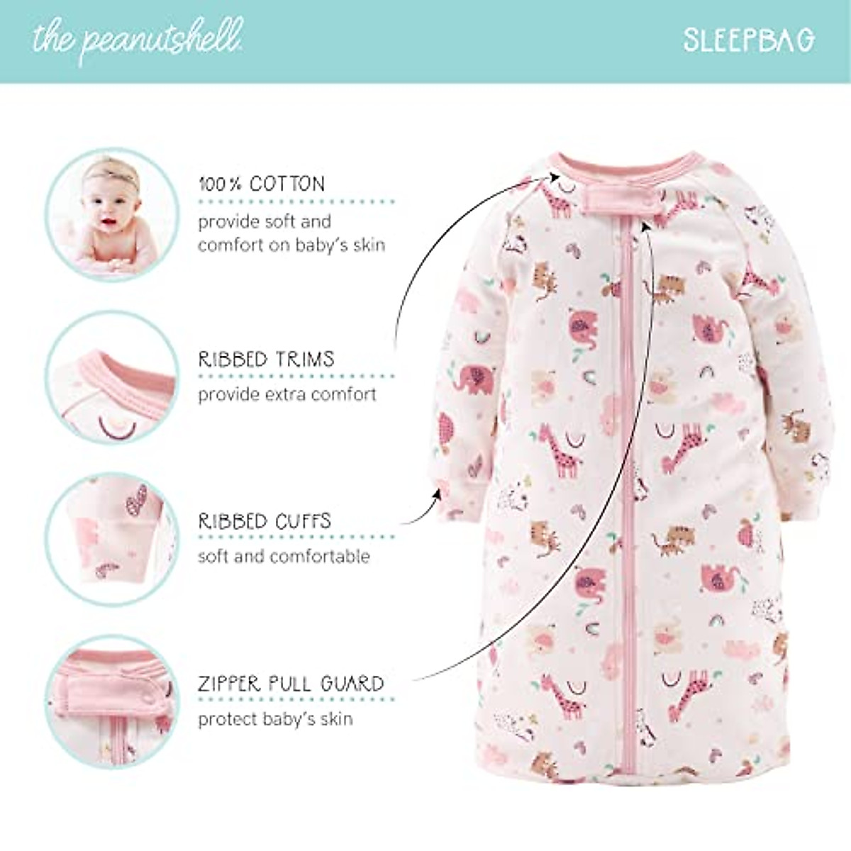 The Peanutshell Newborn Clothes & Accessories Set - 23 Piece Baby Girl Layette Gift Set - Fits Newborn to 3 Months - Rainbow & Safari, Pink