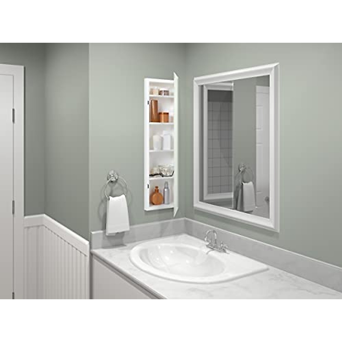 American Pride, 12 x 36 in, Frameless Beveled Mirror Medicine Cabinet, 12 in. x 36