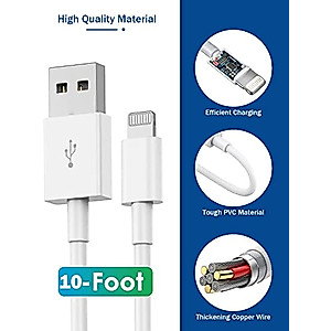 iPhone Charger 10ft, [Apple MFi Certified] Long Lightning Cable Data Sync Charging Cords with USB Wall Charger Travel Plug Adapter for iPhone 13 12 11 Pro Max/SE 2020/X/XR/8/7/6/iPad and More(2Pack)