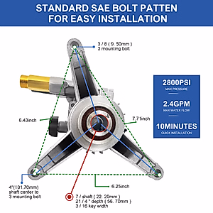AgiiMan Pressure Washer Pump - 7/8" Shaft Vertical Replacement Power Washer Pump Rebulid Kit 2.5 GPM, 3000 PSI Troy Blit Srmw22g26 Pump Accessories Fit Craftsman, Honda, Ryobi