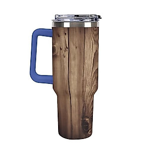 WYUSPGK 40oz Stainless Steel Car Mug, Wood Grain Print Travel Mug, Double-Wall Insulated with Straw, Perfect for Car, Office, Outdoor