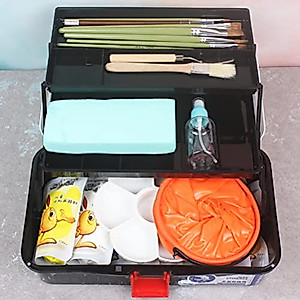 Yardwe 3- Layer Plastic Organizer Box Sewing Box Multipurpose Organizer with Removable Tray Portable Handled Storage Case for Art Craft and Cosmetic Black