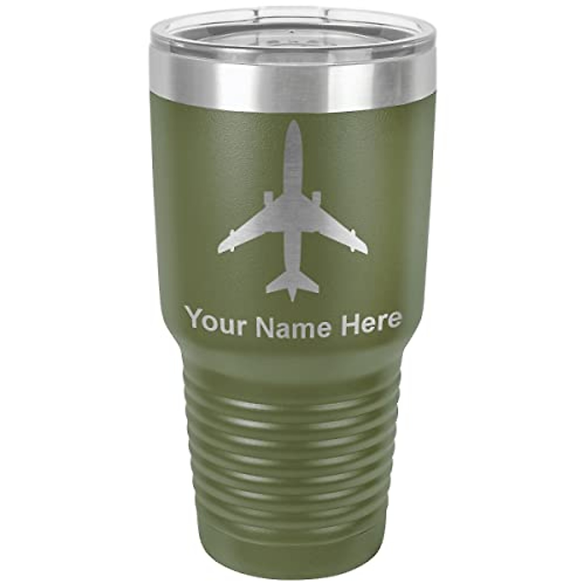 LaserGram 30oz Vacuum Insulated Tumbler Mug, Jet Airplane, Personalized Engraving Included (Camo Green)