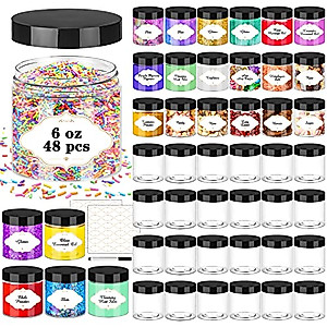 PeacePeo Plastic Jars with Lids, 48Pcs 6OZ Slime Containers with Screw On Lids Clear Round Plastic Storage Jars Refillable Container Jars Plastic for Travel Storage Home Kitchen Food