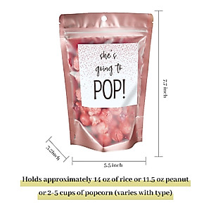 Puremigo 50 Pack Luxury Ready Pop Popcorn Bags Baby Shower, Popcorn Bags, Stand up Zip Pouches Treat Bags, 5.5 x 7.7 x 3.2inch (Rose Gold)