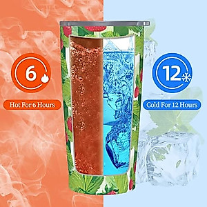 20oz Tumbler Watercolor Fruit Strawberry Double Wall Vacuum Insulated Coffee Mug with Lid and Metal Straw Brush Reusable Stainless Steel Water Bottle Travel Cup Gifts for Car Ice Drinks Hot Beverage