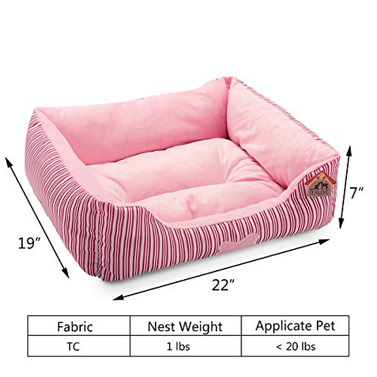 Hollypet Self-Warming Pet Bed Small Dog Cat Plush Rectangle Nest Puppy Sleeping Bag Cushion, Pink