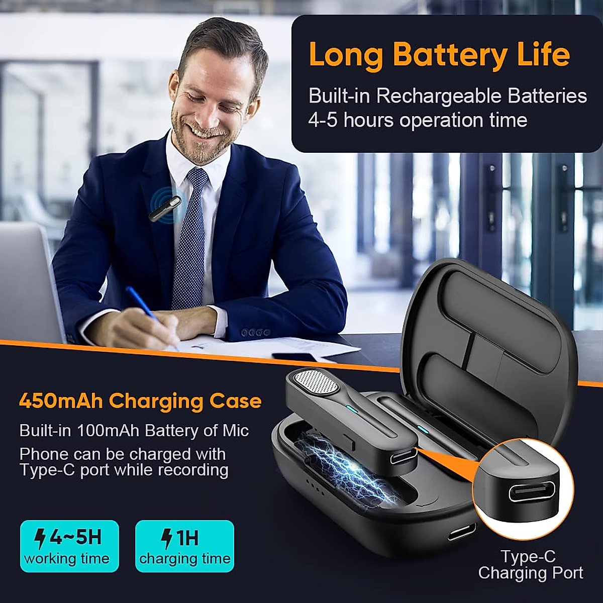 Jassco Wireless Lavalier Microphone for Android USB C Phone, Noise Reduction Lapel Mic Clip with Charging Case Recording, YouTube, Facebook LiveStream, Vlog, TikTok (No APP or Bluetooth Needed), DX01