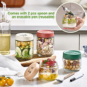 Qipecedm 8 Pack Overnight Oats Containers with Lids, Large & Small Glass Mason Jars 16oz & 10 oz, Breakfast Oatmeal Container to Go, Salad Meal Prep Jars for Food Storage, Mush Chia Seed Pudding Jars