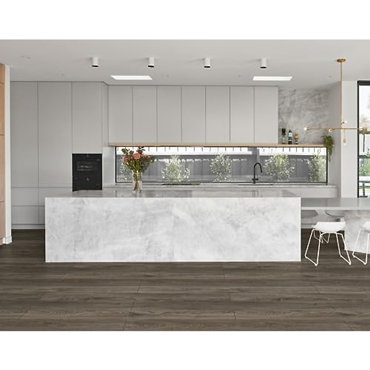 Oxdigi Peel and Stick Floor Tile 36" x 6"x 12 Packs/ 18 Sq.Ft, Thicken Wood Plank Flooring Self-Adhesive Waterproof for Kitchen Living Room RV, Easy DIY Floor Stickers, Sepia