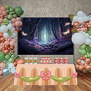 MOONDECO Photography Backdrop 7x5ft Butterfly Wonderland Forest Road Birthday Background Children Bluey Party Photo Booth Props Fire Fly Lamp Light Decorations