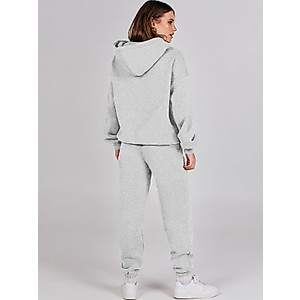 ANRABESS Womens 2 Piece Outfits Lounge Hoodie Oversized Sweatshirt Jogger Sweatpants Y2K Tracksuit Sweatsuit Set Fall Clothes Light Grey Small