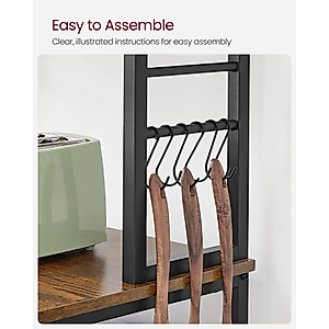VASAGLE Coffee Bar, Baker’s Rack for Kitchen with Storage, 6-Tier Kitchen Shelves with 6 Hooks, Microwave Stand, Industrial, 15.7 x 23.6 x 65.7 Inches, Rustic Brown and Black UKKS024B01