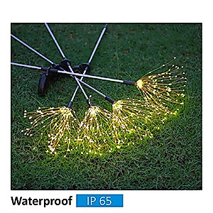 MOFAIRHOME 120LED Outdoor Solar Garden Lights, Waterproof 2 Flash Modes 50 Copper Wire String, Firework Stake Starburst Fairy Light, DIY Flowers Trees for Walkway Patio Lawn Backyard Christmas