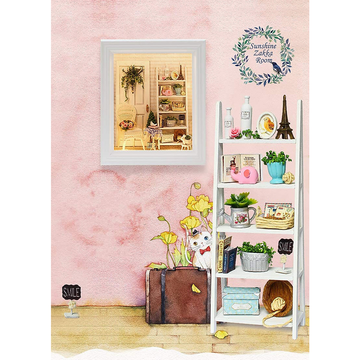 Kisoy Romantic and Cute Dollhouse Miniature DIY House Kit Creative Room Perfect DIY Gift for Friends,Lovers and Families(Sunny Dorm)