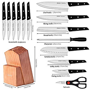 Knife Sets with Block, 15-Piece Kitchen Knife Set with Sharpener, Germany Stainless Steel Knife Block Set and Serrated Steak Knives
