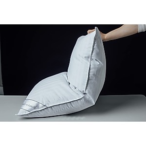 Eastwarmth Goose Down Feather Soft Pillows One Pack 100% Cotton Supportive Bed Pillow Stripe White Color Standard Size 20x26 inch