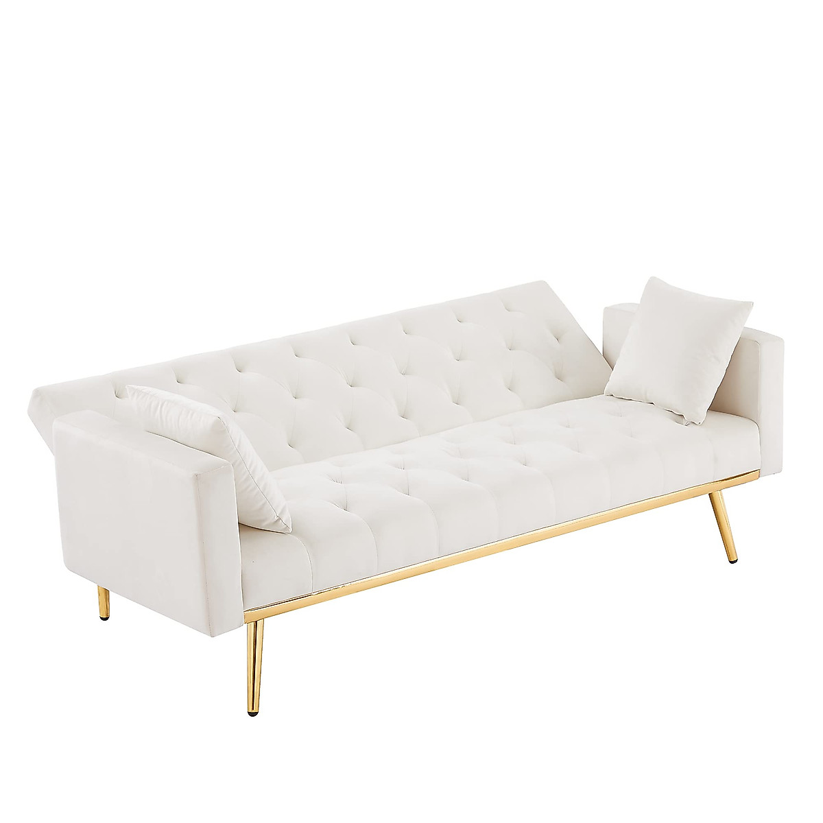 Tidyard White Convertible Folding Futon Sofa Bed, Sleeper Sofa Couch Padded Seat Couch for Living Room, Home, Office Furniture