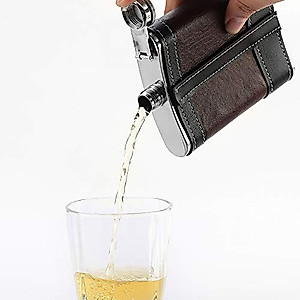 YWQ Premium 1 Pack 8 Oz Hip Flask for Liquor Soft Touch Leather Wrap with Funnel,18/8 Stainless Steel Highest Food Grade Leak Proof Classic Flask