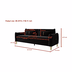 Kadway Loveseat Black Sofa Couch, 86" Velvet Sofa for 3-4 Persons, Modern Upholstered Sofa with Gold Metal Legs, Love Seat Sofa Sectional Couches for Living Room, Office, Hotel