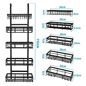 ksdenuov 5-Tier Over the Door Shower Caddy, Hanging Shower Caddy, Shower Organizer Hanging with Soap Holder for Bathroom Storage and Organisation, No Drilling, Black