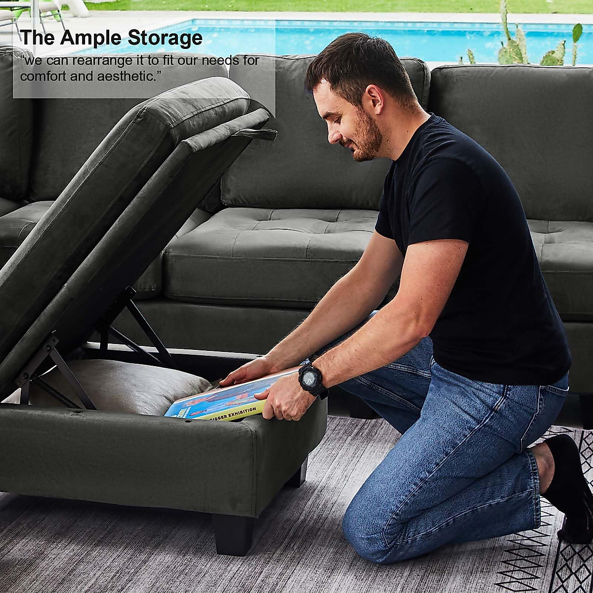 Belffin Velvet Modular Sectional Sofa Oversized 10-seat Sectional Sleeper Sofa Modular with Storage Ottoman Convertible Sectional Couch Bed with Reversible Chaise Grey