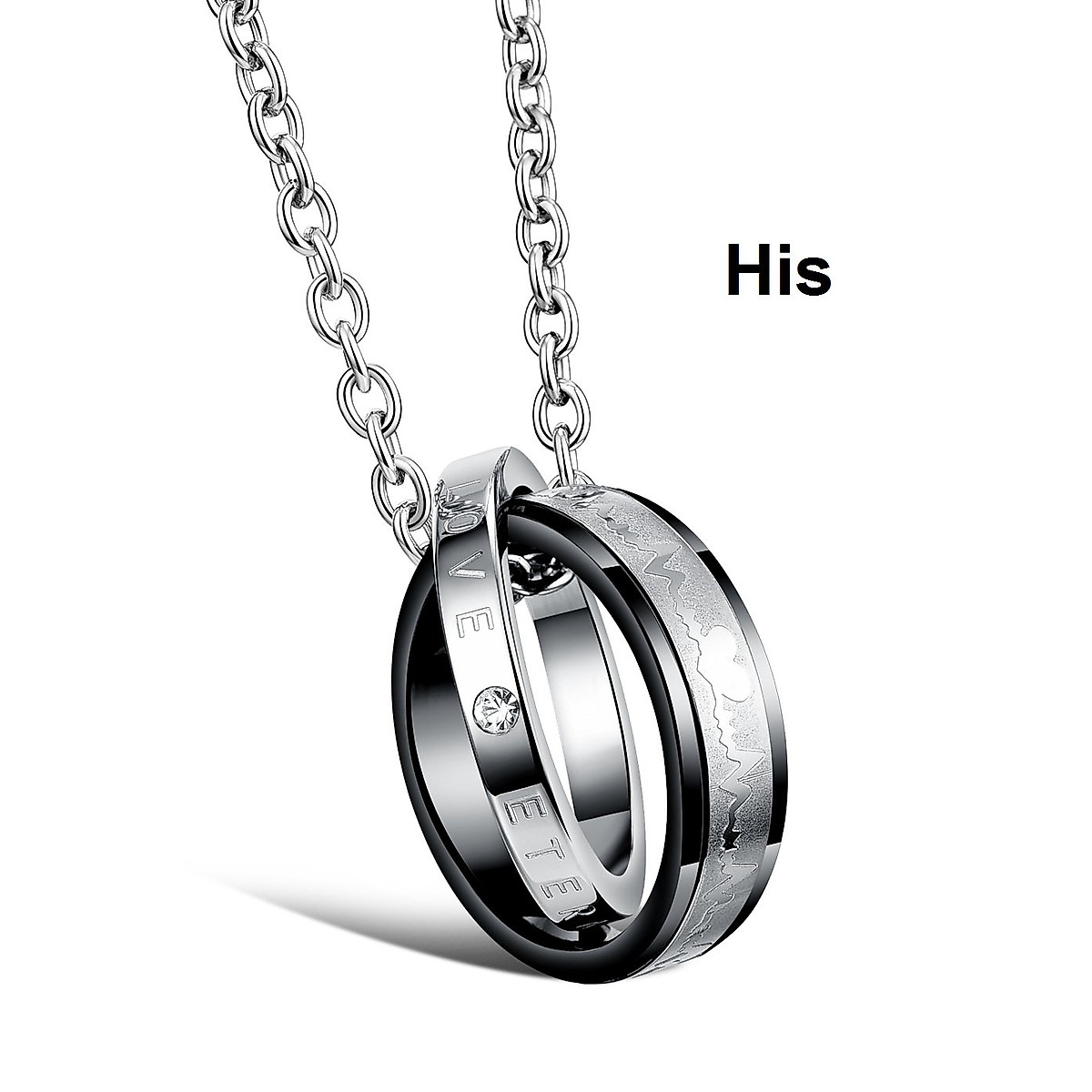 His & Hers Matching Set Titanium Stainless Steel Couple “Heart Beat Chart” Pendant Necklace in a Gift Box