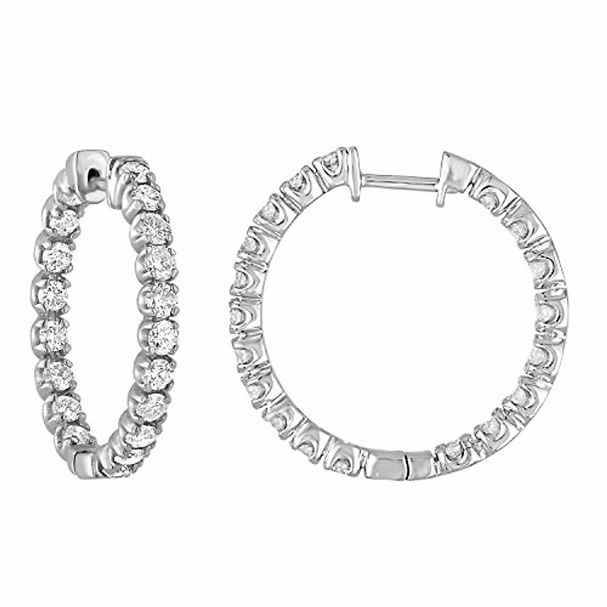 Vir Jewels 3 cttw Diamond Inside Out Hoop Earrings 14K White Gold Round Prong Set 1 inch