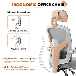 Sweetcrispy Office Computer Desk Chair, Ergonomic High-Back Mesh Rolling Work Swivel Chairs with Wheels, Comfortable Lumbar Support, Comfy Arms for Home, Bedroom, Study, Student, Grey