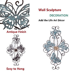 Adeco Metal Butterfly Scroll Wall Sculpture 26.5" Wall Art Decor Hang Indoor Outdoor for Home, Bedroom, Living Room, Office, Garden