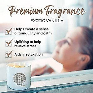 Large Exotic Spiced Vanilla Candle, Scented Candles for Home, Hand-Poured Aromatherapy 3 Wick Candle for Gift with Flower of Life Design, 50-Hour Burn Time, 14oz OneSoul Collection