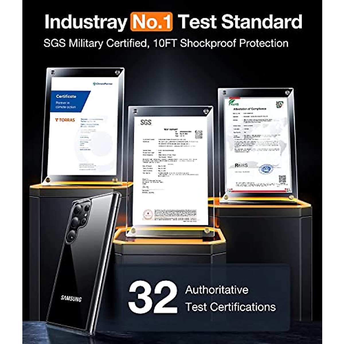 TORRAS Diamond Clear Designed for Samsung Galaxy S23 Ultra Case, [Never Yellowing][Military Grade Anti-Drop] Hard Back Soft Slim Thin Shockproof Phone Case for Galaxy S23 Ultra 6.8", Crystal Clear