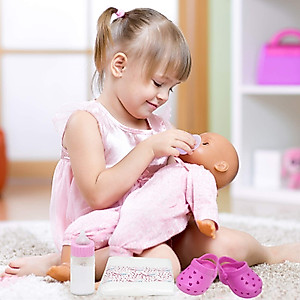 Click N' Play Baby Girl Doll Caring and Feeding Accessories Set (Doll not Included) - Doll Accessories - Baby Doll Stuff - Baby Doll Bottles with Disappearing Milk - Baby Doll Accessories Set, Pink