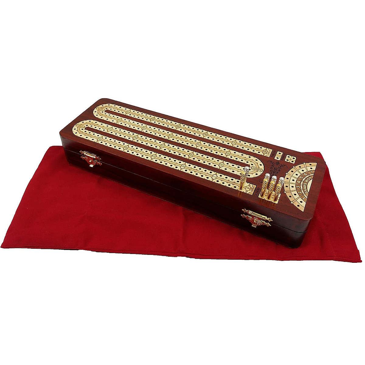 12 1/2" 2 Track Continuous Cribbage Board W/Card Storage Maple Tracks on Bloodwood Corner & Games Won