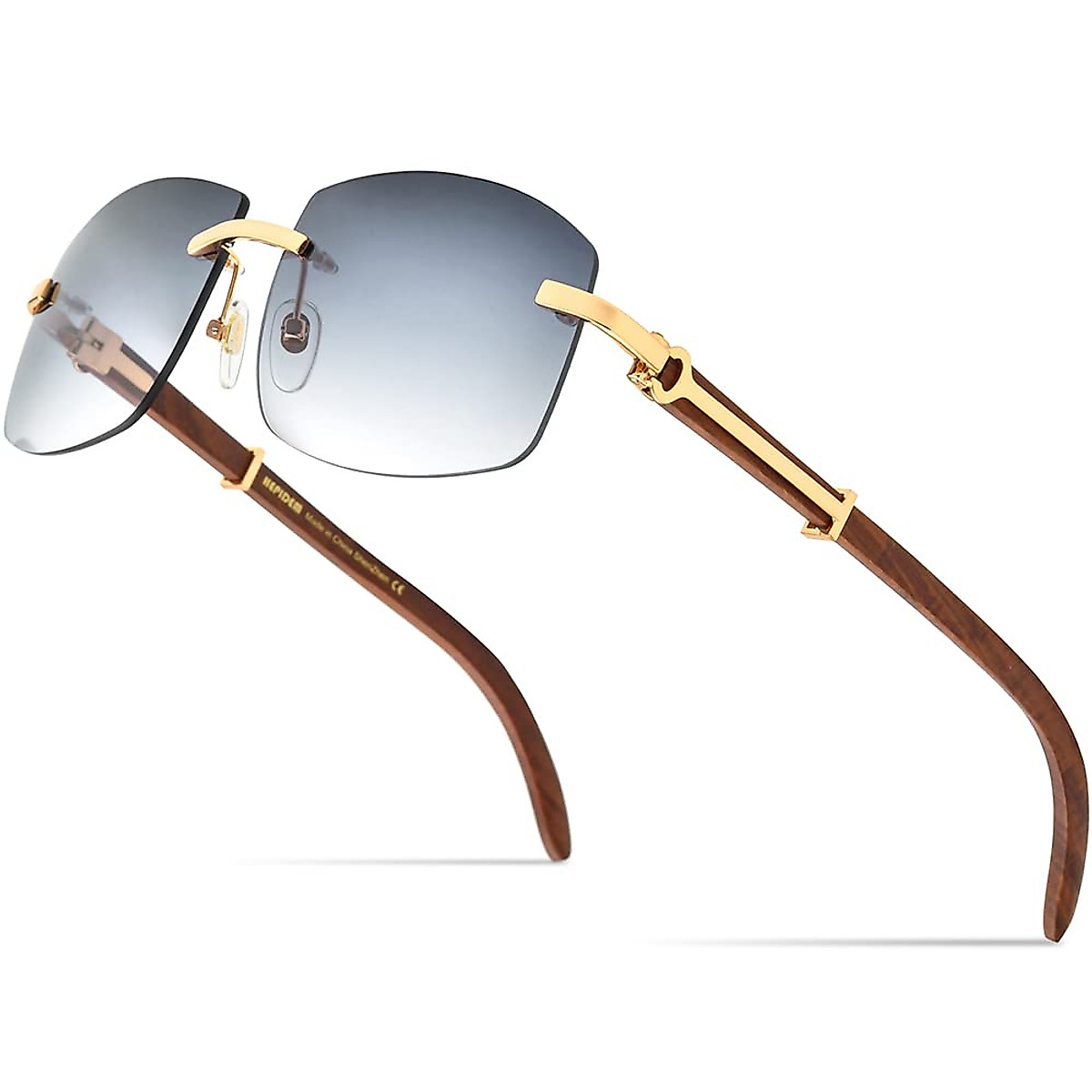 HEPIDEM 100% Really Buffalo Horn Sunglasses for Men,Rimless Square Buffs Sun Glasses (50259 Really Red Wood)