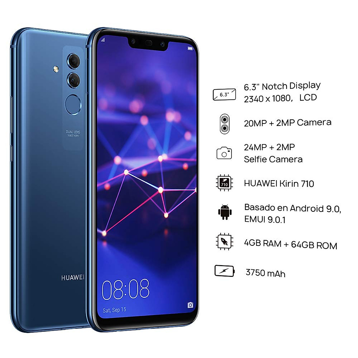 Huawei Mate 20 Lite SNE-LX3 64GB (Factory Unlocked) 6.3" FHD (International Version) (Sapphire Blue)