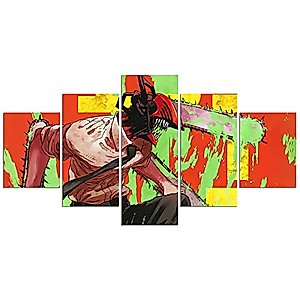 SEVOJO Chainsaw Man Poster - 5 Piece Anime Character Canvas Print Painting Wall Art for Bedroom Living Room Decor Boy and Girl Gift (Unframed, J02-5pcs)