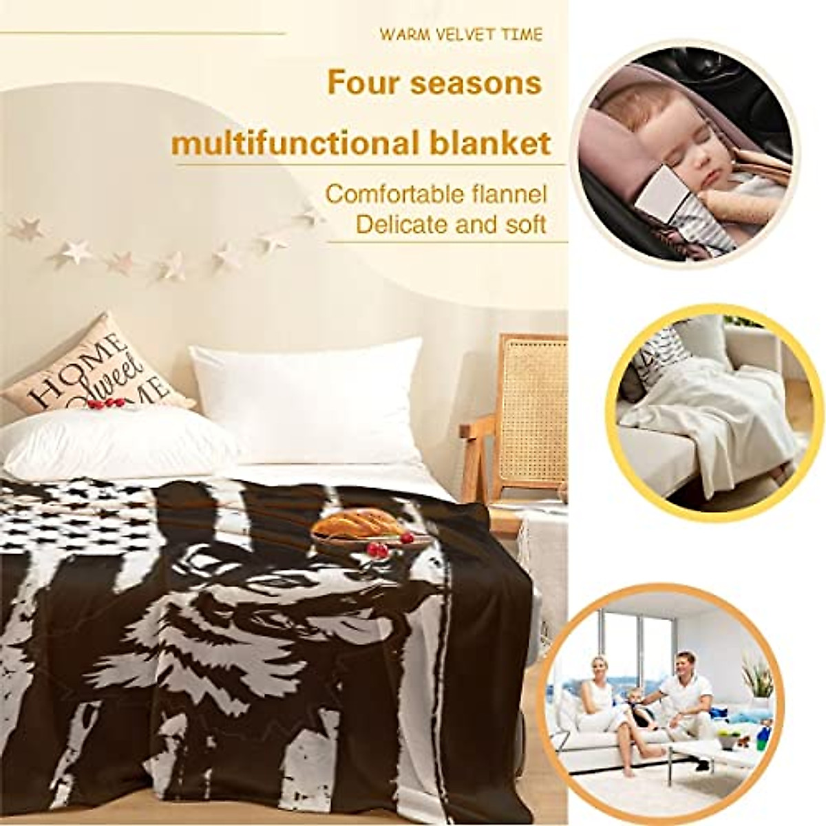 USA Flag Themed German Shepherd Dog Throw Blanket Soft Fuzzy Plush Blanket Lightweight Flannel Blankets for Couch Bed Living Room Adults Kids Teens Gifts All Seasons 50"X40"