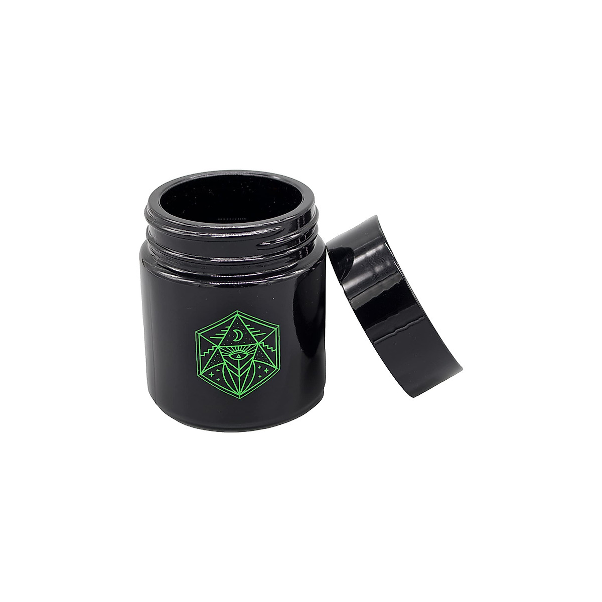 Small Tinted Glass Storage Jar and Lid with Painted Artwork - UV Light Protection for Herbs & Spices Seasoning and Kitchen Organization & Storage - Black and Ancient Symbol Design | Pack of 1 - 100 ml