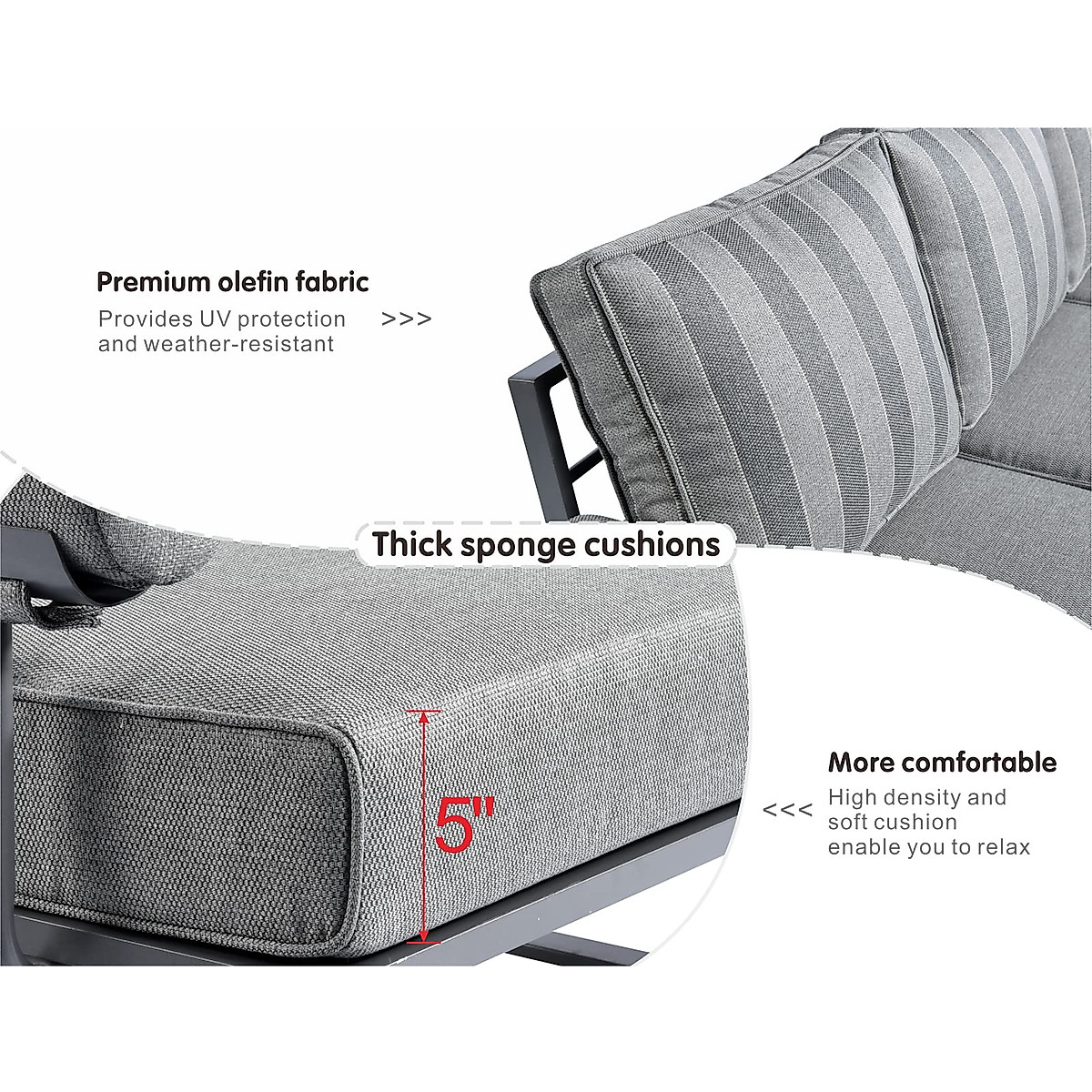 ovios Patio Furniture Set 6 Pieces Outdoor Aluminum Sofa Couch with Coffee Table Ottomans Cushions High Back Sofa All Weather Conversation Set, Black-Grey Stripe