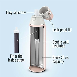 Brita Stainless Steel Premium Filtering Water Bottle, BPA-Free, Reusable, Insulated, Replaces 300 Plastic Water Bottles, Filter Lasts 2 Months or 40 Gallons, Includes 1 Filter, Rose - 20 oz.