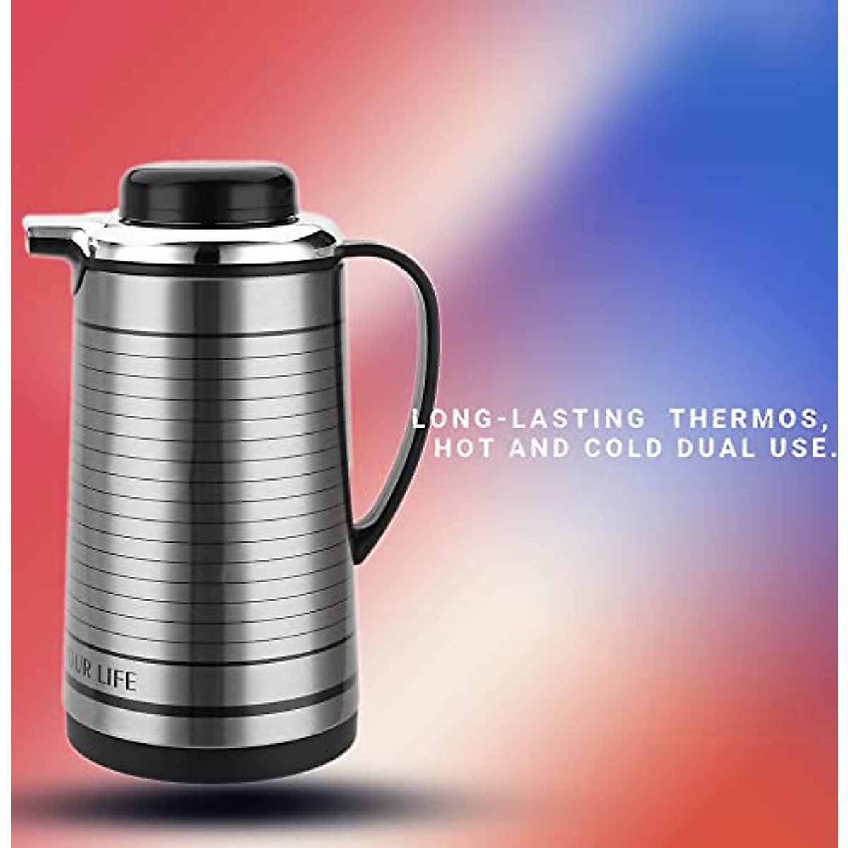 Bright Stainless Steel insulated Vacuum Flask Thermos, Keeps Hot/Cold water up to 20 Hours, Stainless Steel Double Wall Vacuum Glass Themros (1.6L)