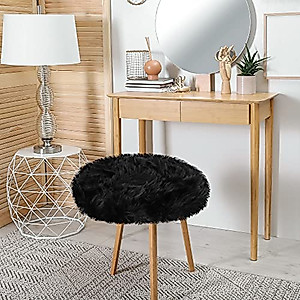 uxcell Faux Fur Round Rug,Fluffy Area Mat,Fluff Rugs for Bedroom Floor Sofa Living Room 2 x 2 Feet Black