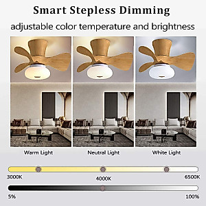 SEYFI Kids Bedroom Ceiling Fan with Light Reversible with Remote Control 6 Speeds Led Dimmable Fan Ceiling Light 64W with Timer Modern T Ceiling Fan Light