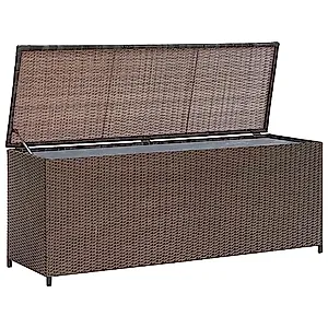 vidaXL Garden Storage Box Poly Rattan Brown Bench Storage Box