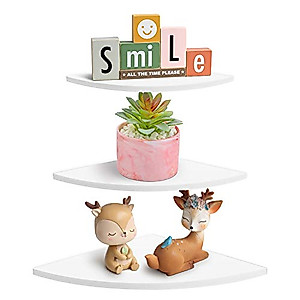 Yosoo Corner Floating Shelf, 3Pcs Floating Corner Shelf Wall-Mounted Storage Rack Bookshelves Home Furniture Office Decor, Wall Shelf Corner Shelves, Saving Space Round Design Bearing Load up 5kg