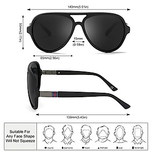 2020 VentiVenti Aviator Sunglasses For Men Polarized Lens Plastic Lightweight Double Bridge Frame UV Protection For Driving Matte Black Frame/Smoke Lens